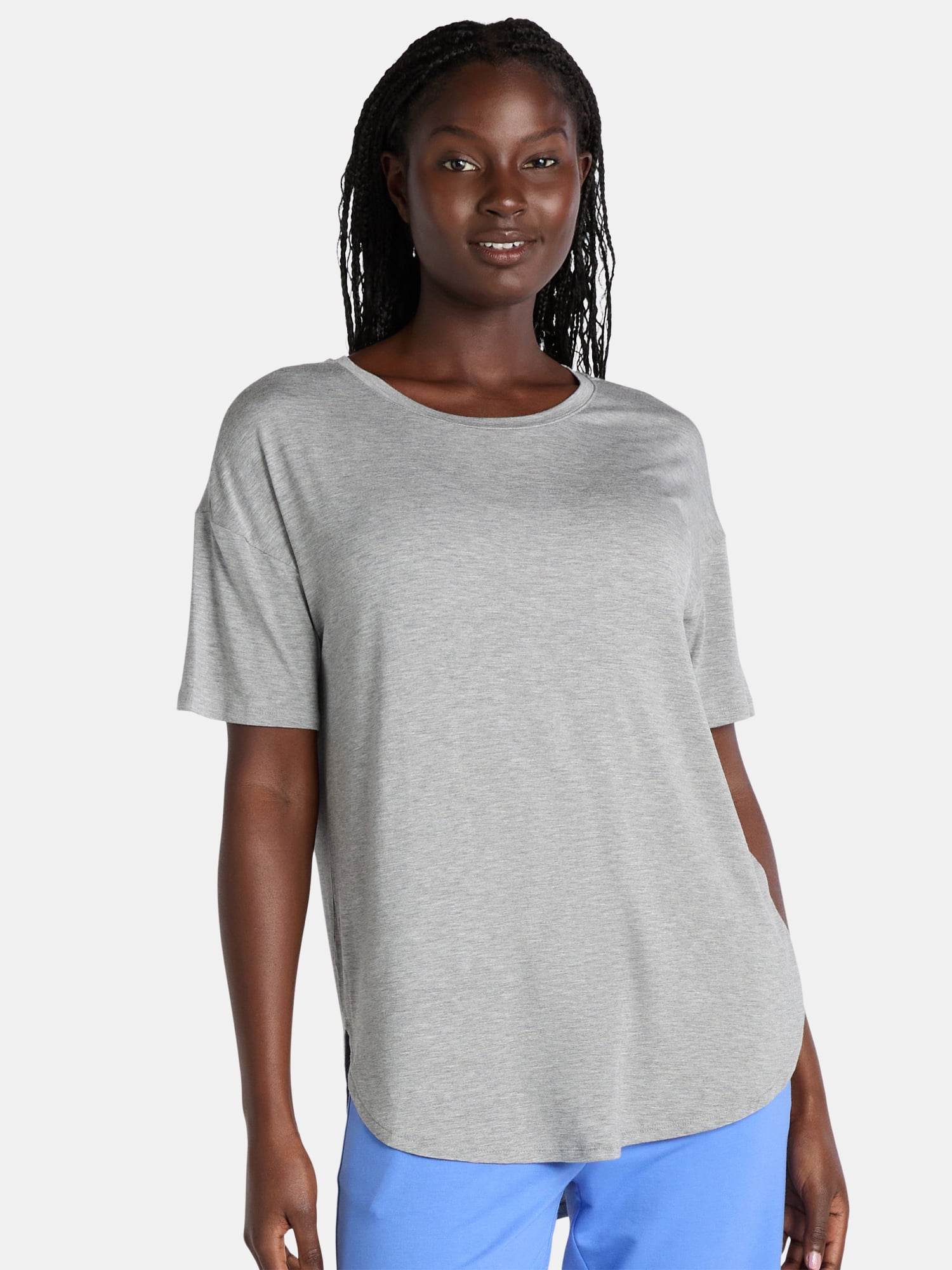 Time and Tru Short Sleeve Crew Neck Tunic Tee XS-XXXL - Walmart.com