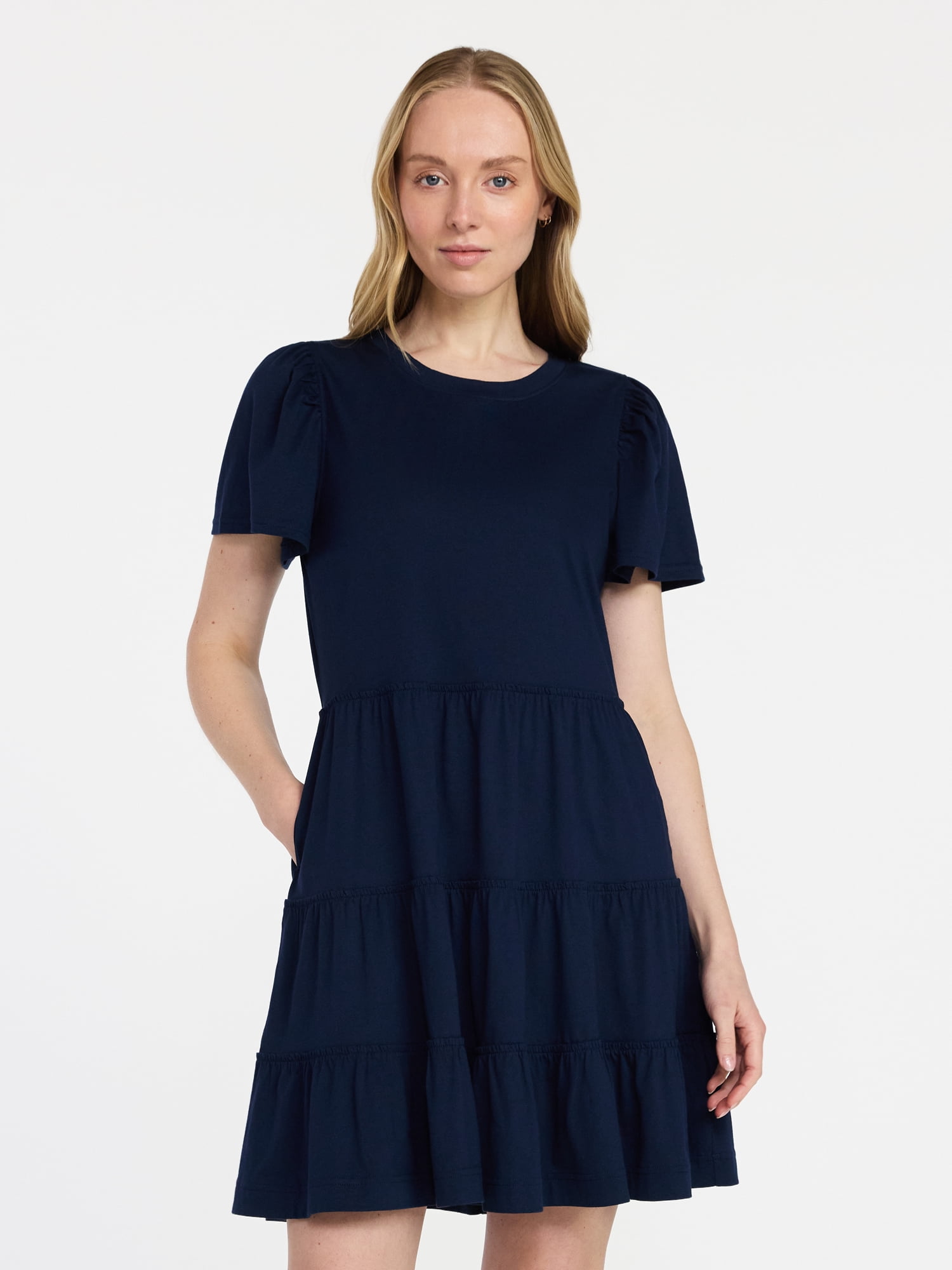 Time and Tru Women's and Women’s Plus Cotton Swing Dress with Short ...