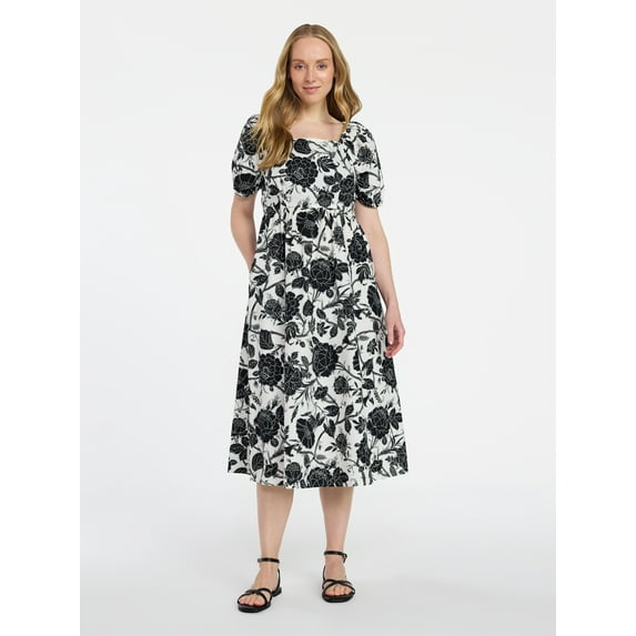 Time and Tru Women's Cotton Tie Back Midi Dress, Sizes XS-XXXL ...