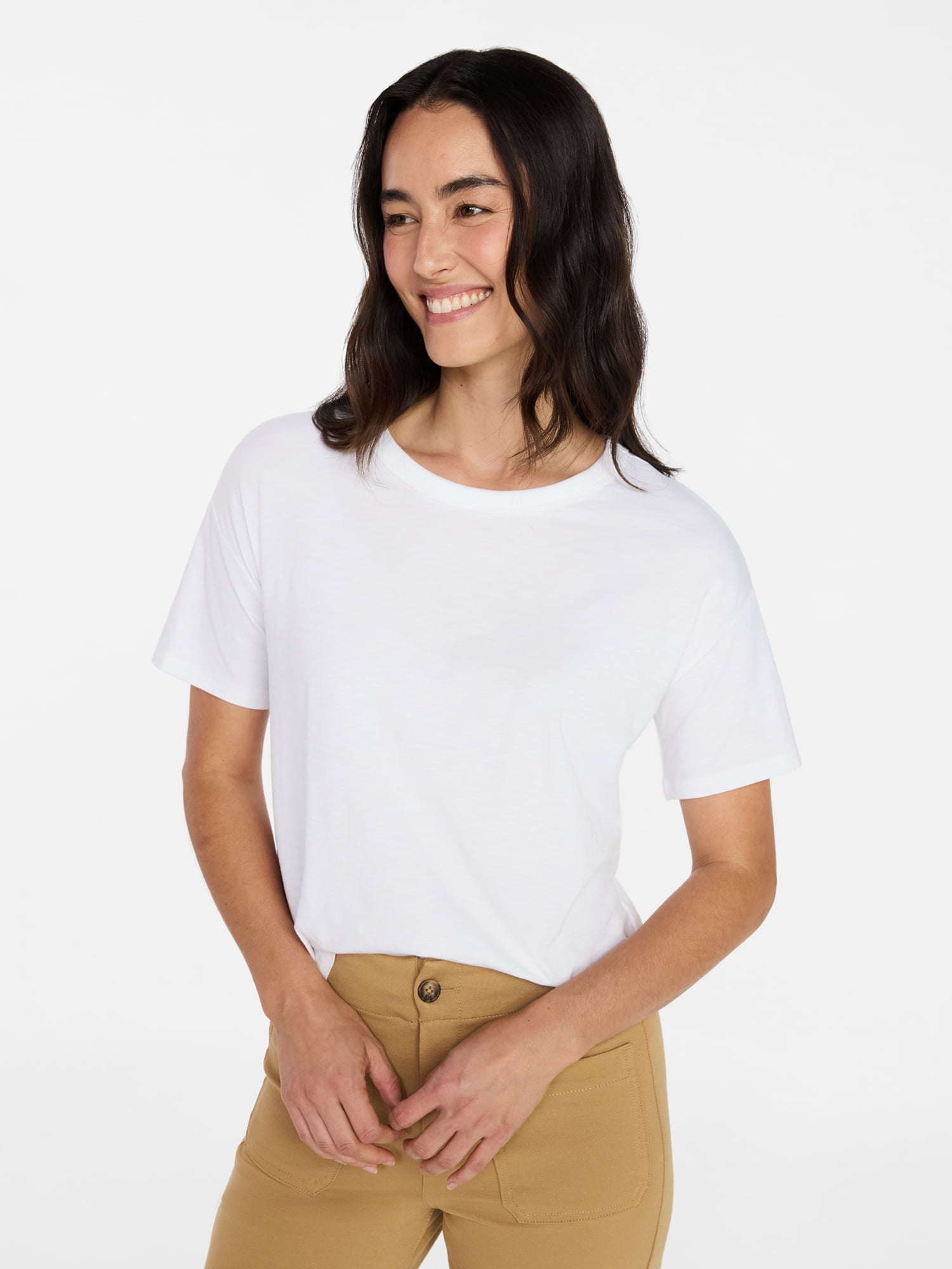 Time and Tru Women's Boxy Slub Tee with Short Sleeves, Sizes XS-XXXL ...