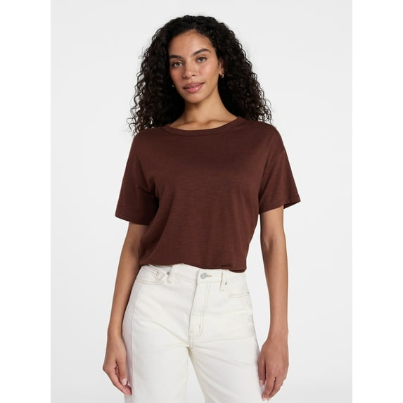 Time and Tru Women's Boxy Slub Tee with Short Sleeves, Sizes XS-XXXL ...