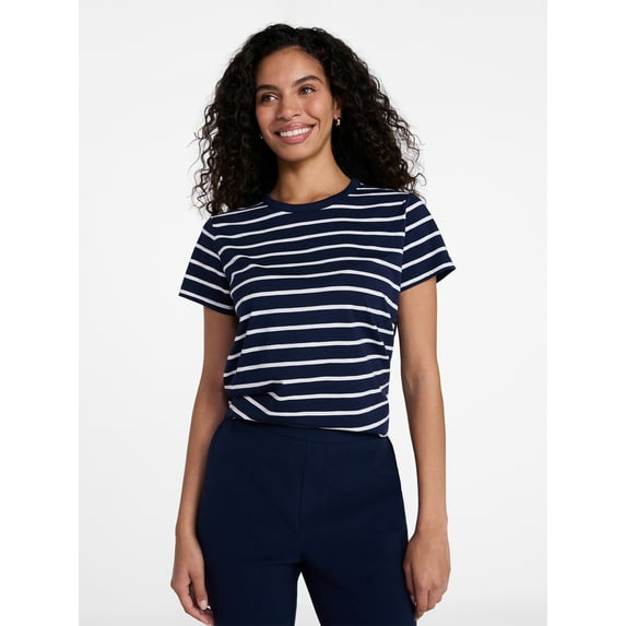 Time and Tru Women's Slub Crewneck Tee with Short Sleeves, Sizes XS ...