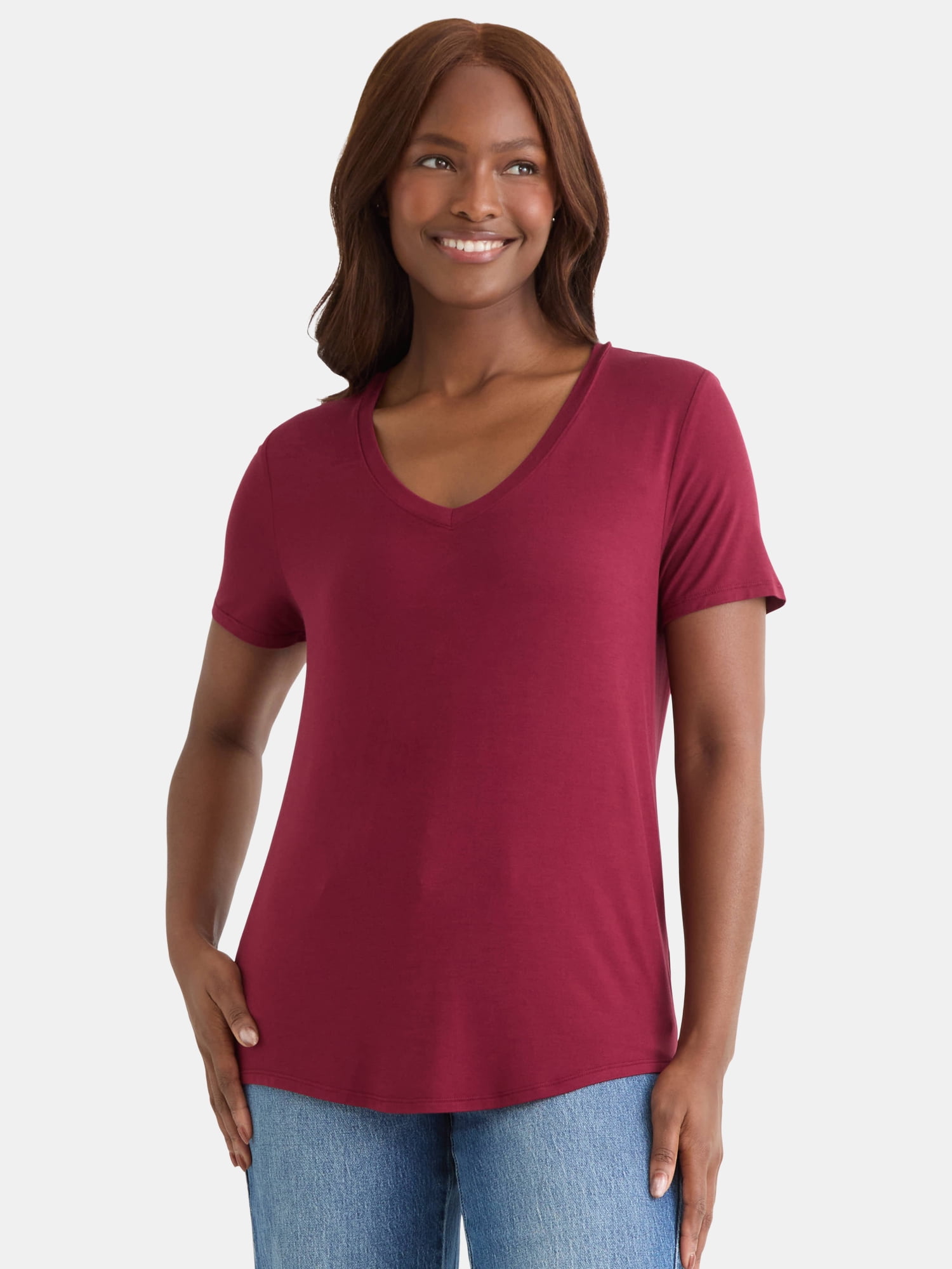 Time and Tru Women's V-Neck Tunic Tee with Short Sleeves, Sizes XS-XXXL - Walmart.com