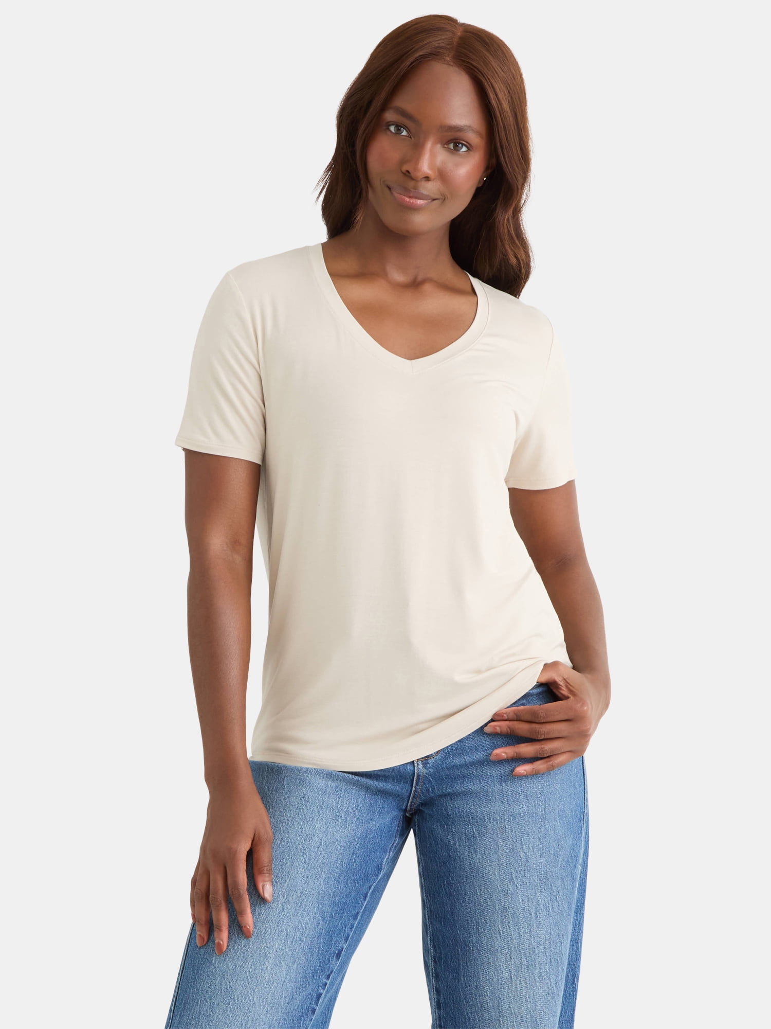 Time and Tru Women's V-Neck Tunic Tee with Short Sleeves, Sizes XS-XXXL ...