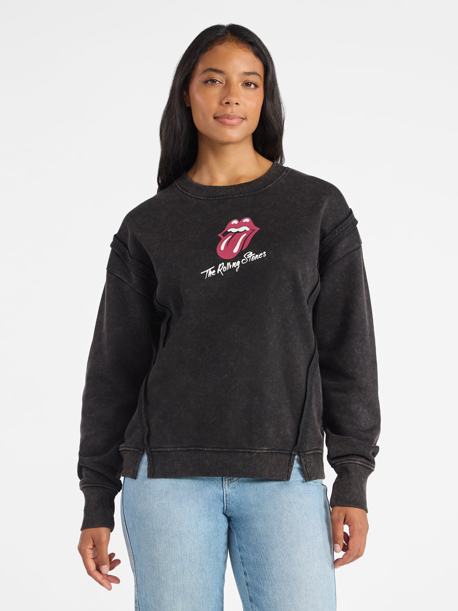 Time and Tru Women's Rolling Stones Tongue Graphic Sweatshirt with Long ...