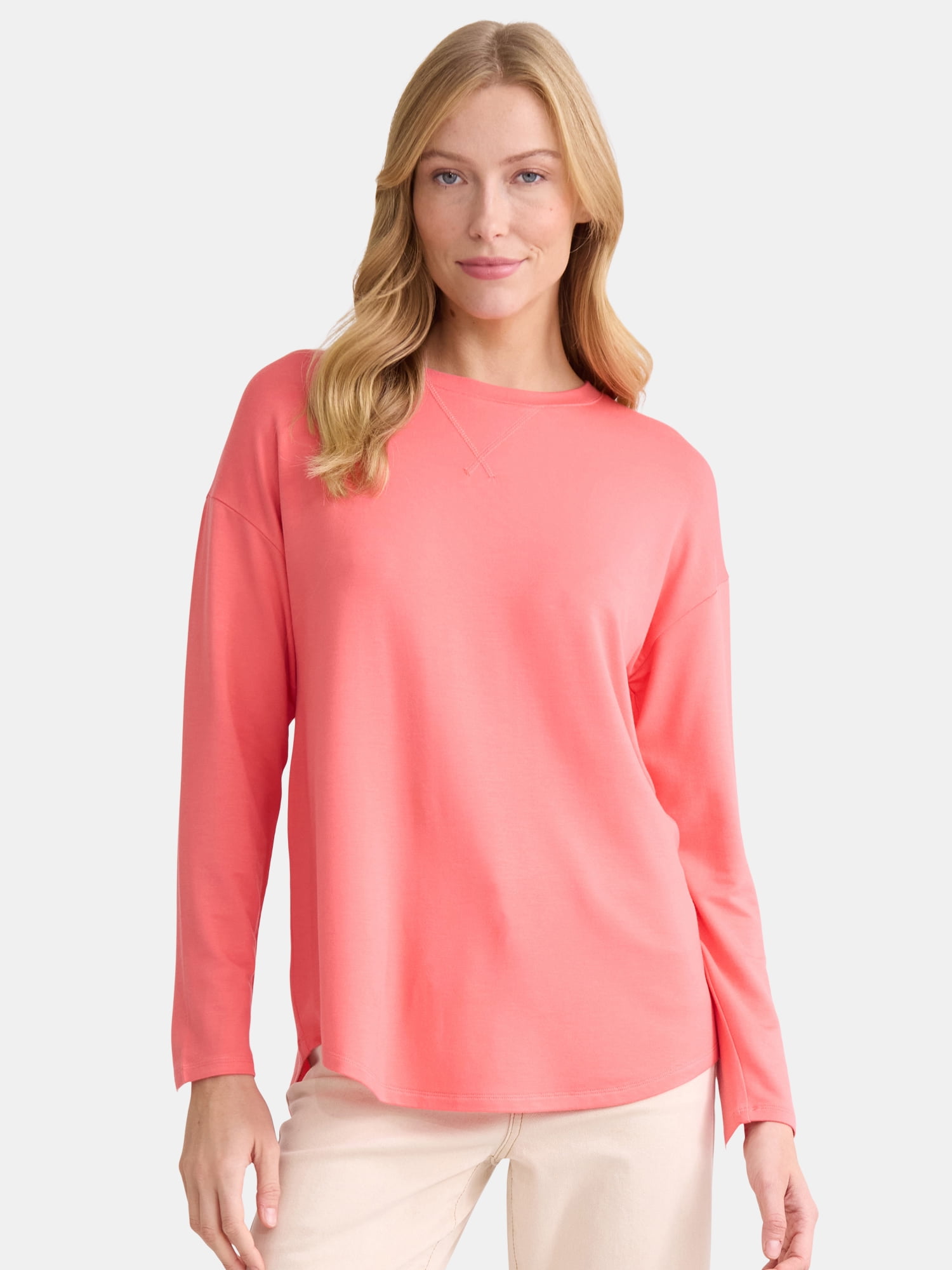 Time and Tru Women's Super Soft Tunic Top with Long Sleeves, Sizes S ...