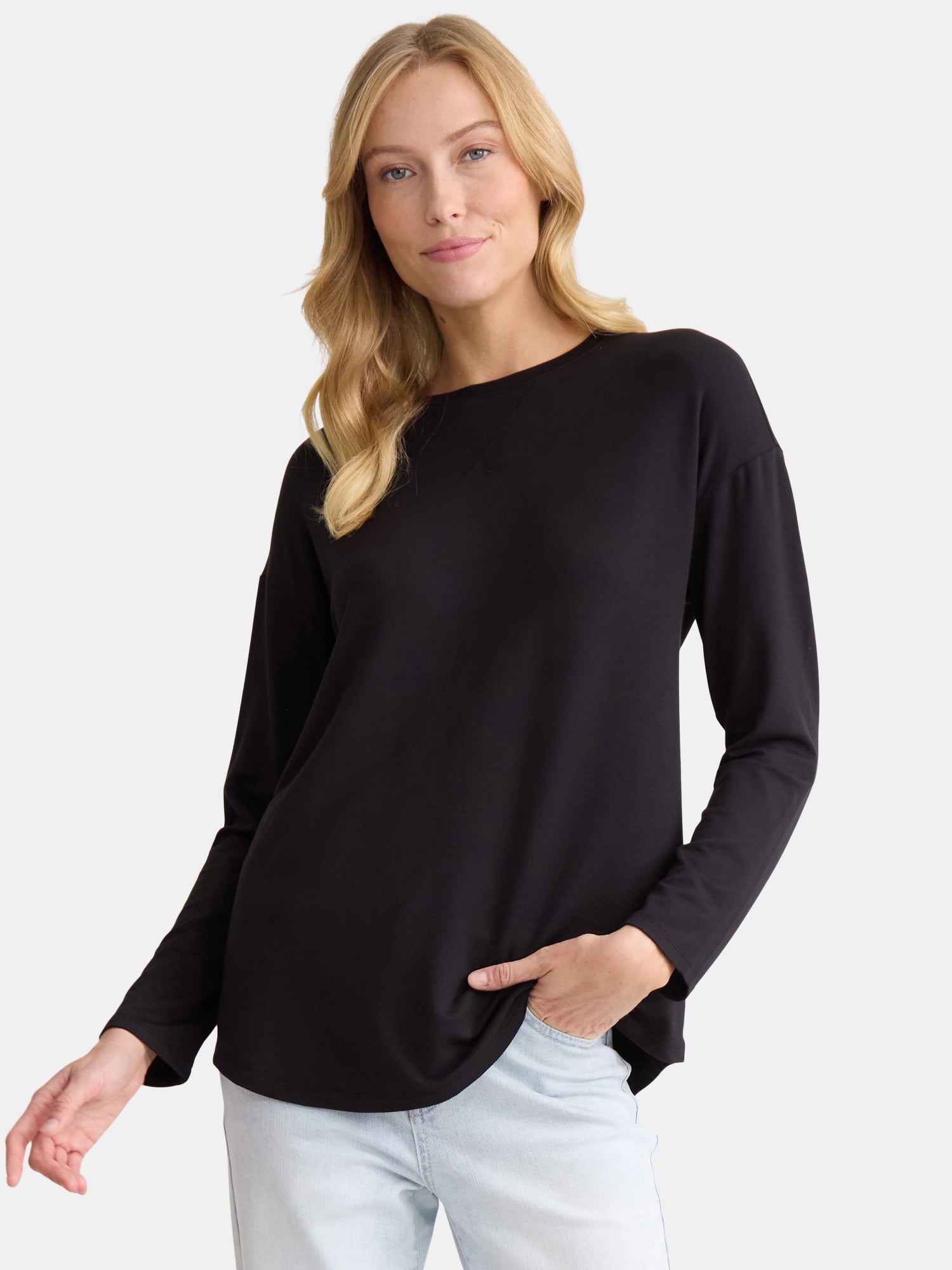 Time and Tru Women's Super Soft Tunic Top with Long Sleeves, Sizes S ...