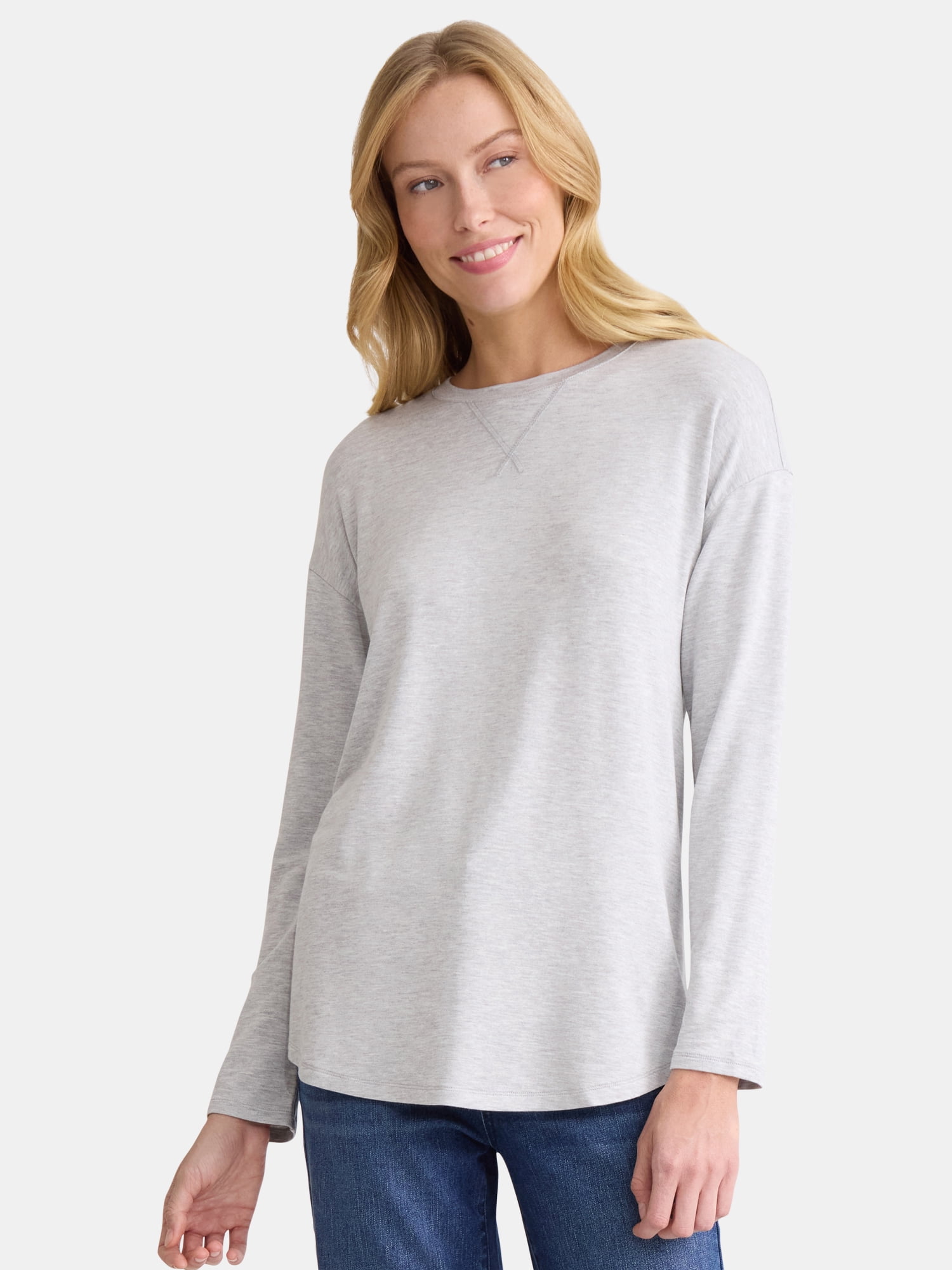 Time and Tru Women's Super Soft Tunic Top with Long Sleeves, Sizes S ...