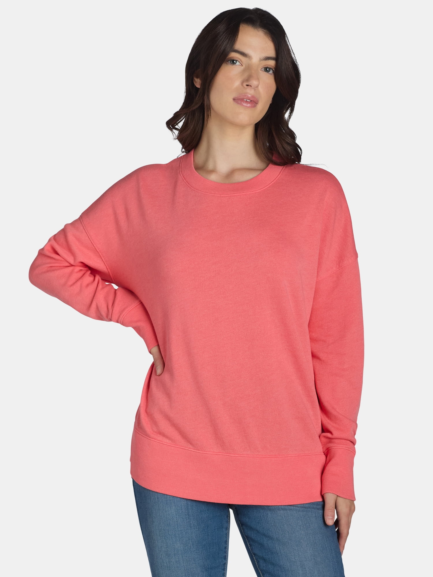 Time and Tru Women's Crewneck Sweatshirt with High-Low Hem, Sizes XS ...