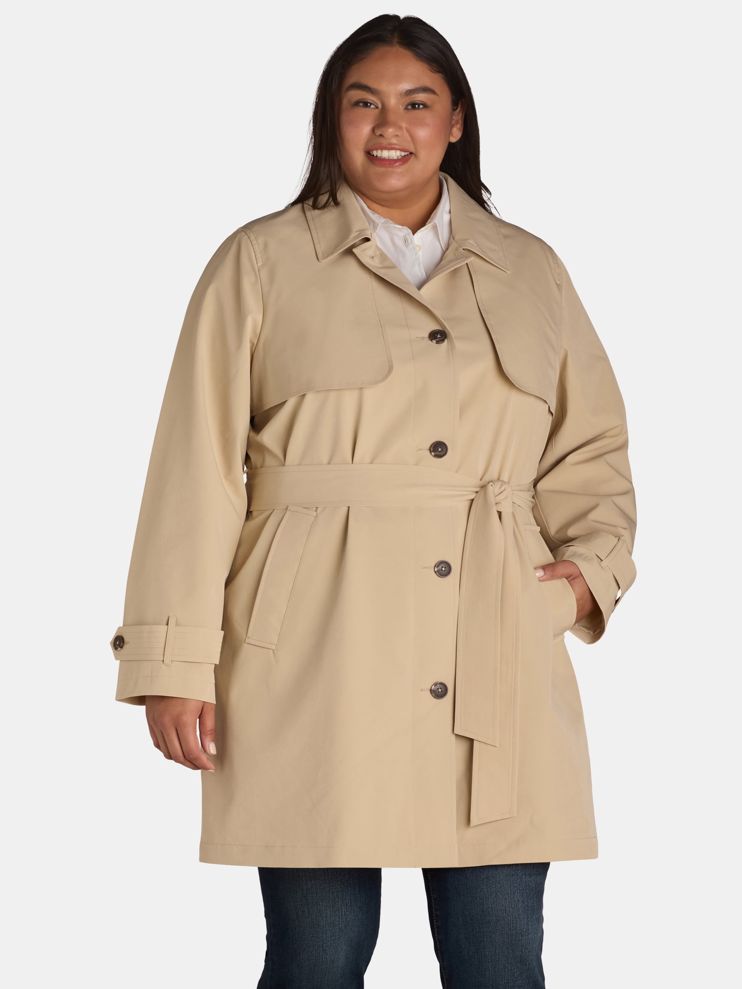 Time and Tru Women's and Women's Plus Trench Coat, Sizes XS-3X ...