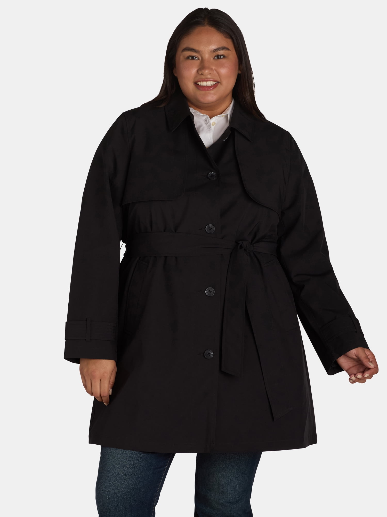 Time and Tru Women's and Women's Plus Trench Coat, Sizes XS-3X ...