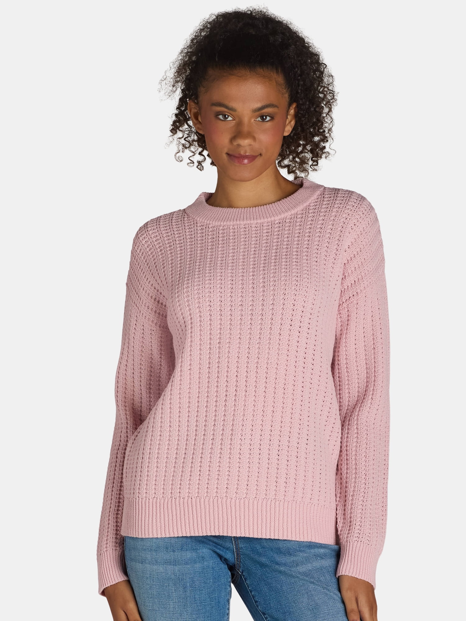 Time and Tru Women's Textured Stitch Crewneck Sweater, Midweight, Sizes ...