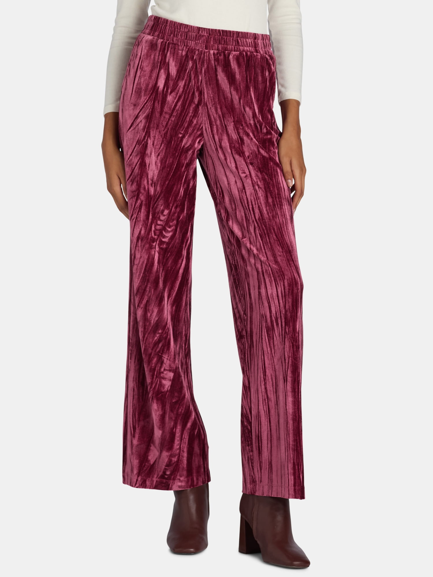 Time and Tru Women's Velvet Wide Leg Pants, 29" Inseam, Size XS-XXXL ...