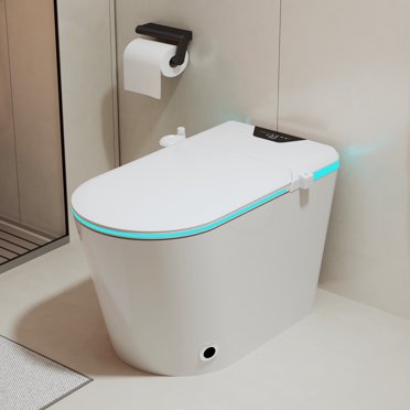 1.28 GPF Tankless Elongated Smart 1-Piece Toilet in White with Heated ...