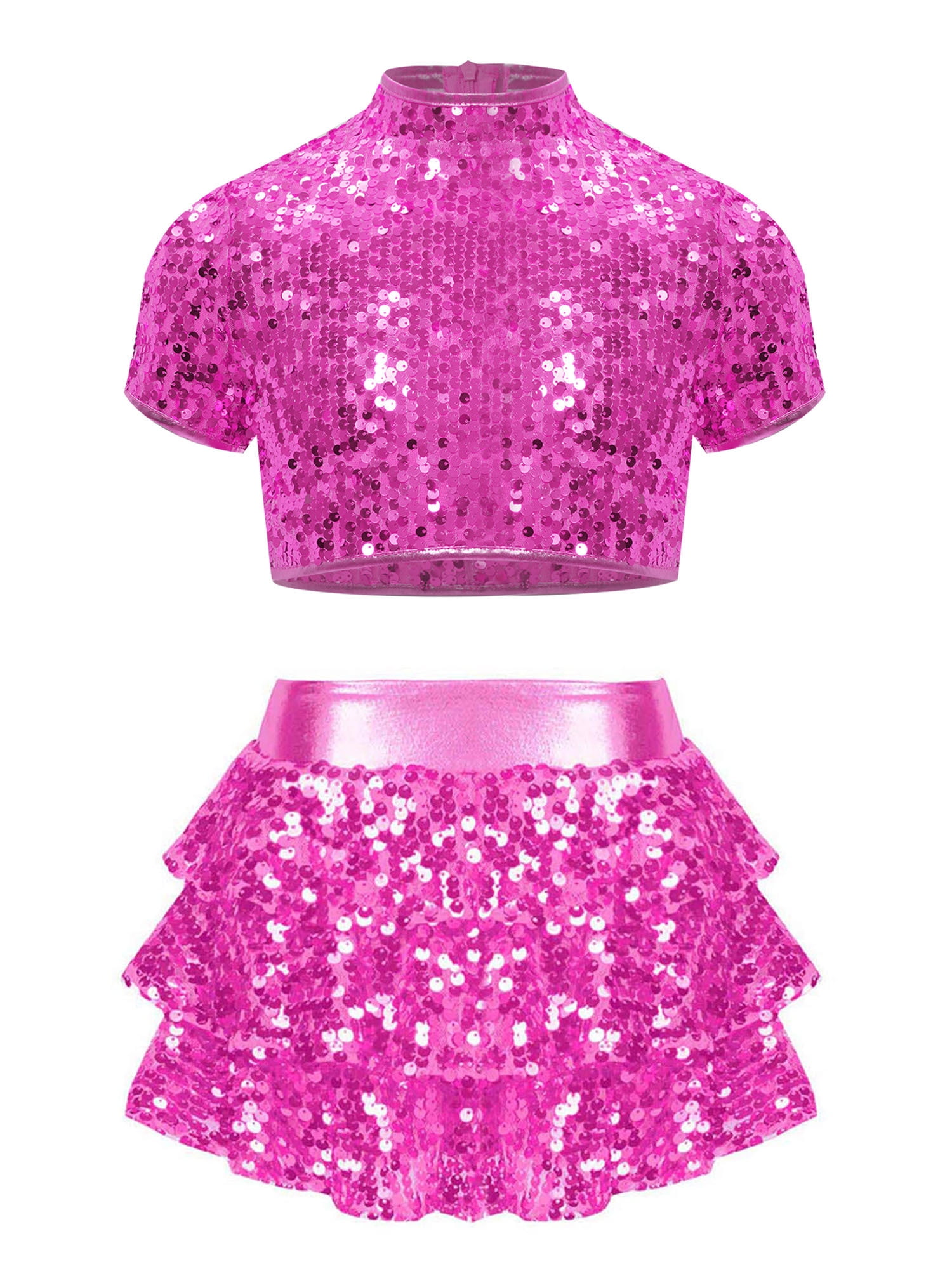 TTAO 2 Piece Dance Outfits Set Kids Girls Short Sleeve Crop Top with ...