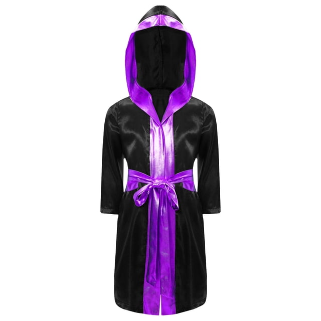 TTAO Boys Boxing Robe Long Sleeve Metallic Hooded Boxer Cloak with Belt ...
