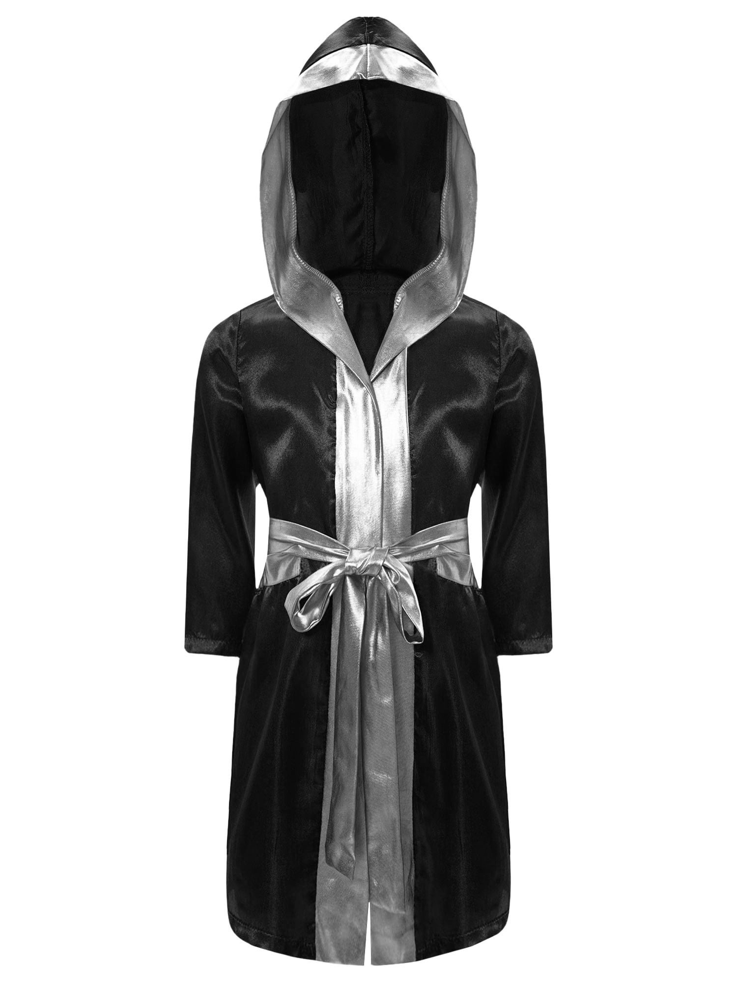 TTAO Boys Boxing Robe Long Sleeve Metallic Hooded Boxer Cloak with Belt ...