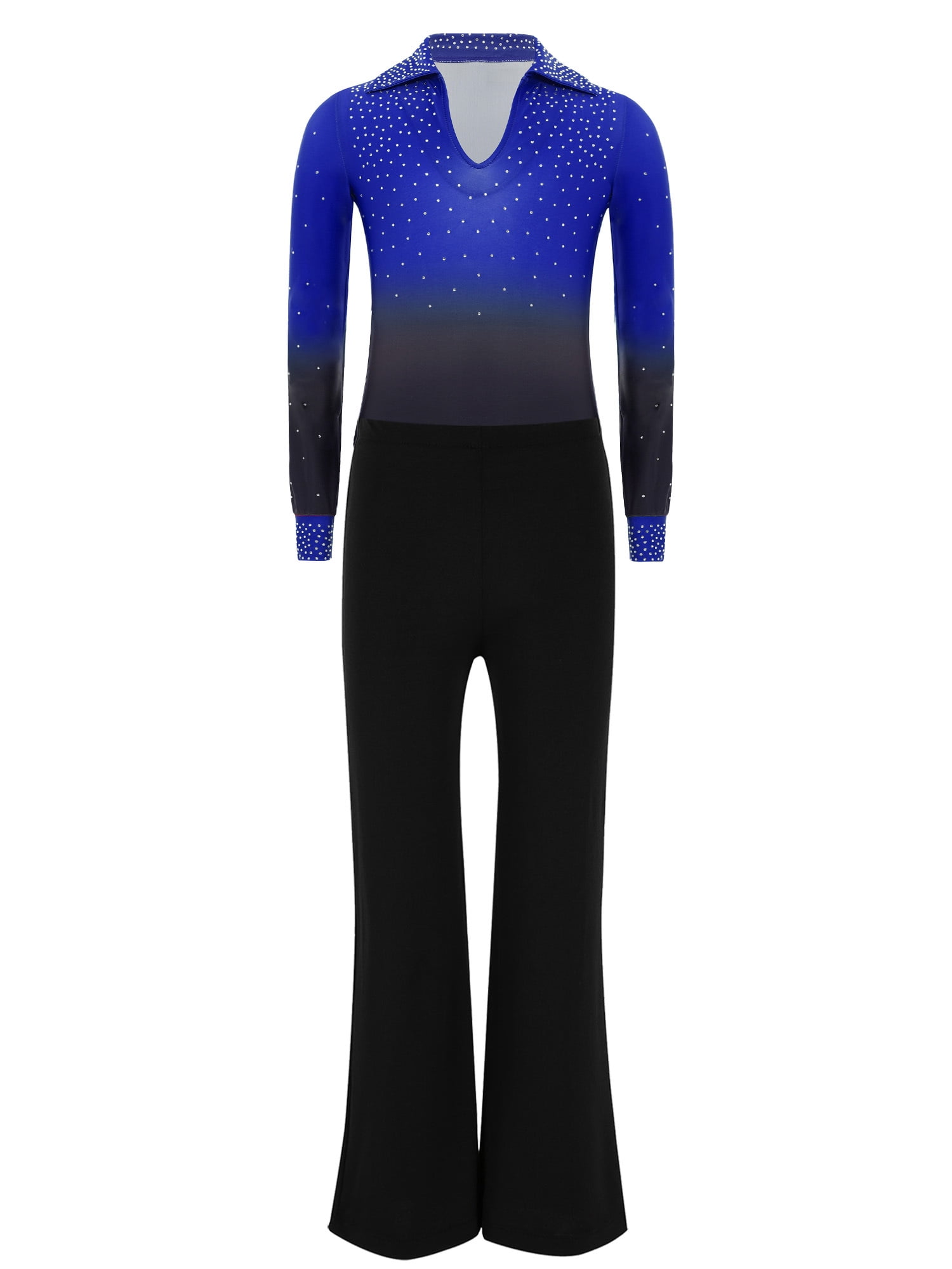 TTAO Boys Latin Dance Leotard Top with Pants Long Sleeve Rhinestones ...