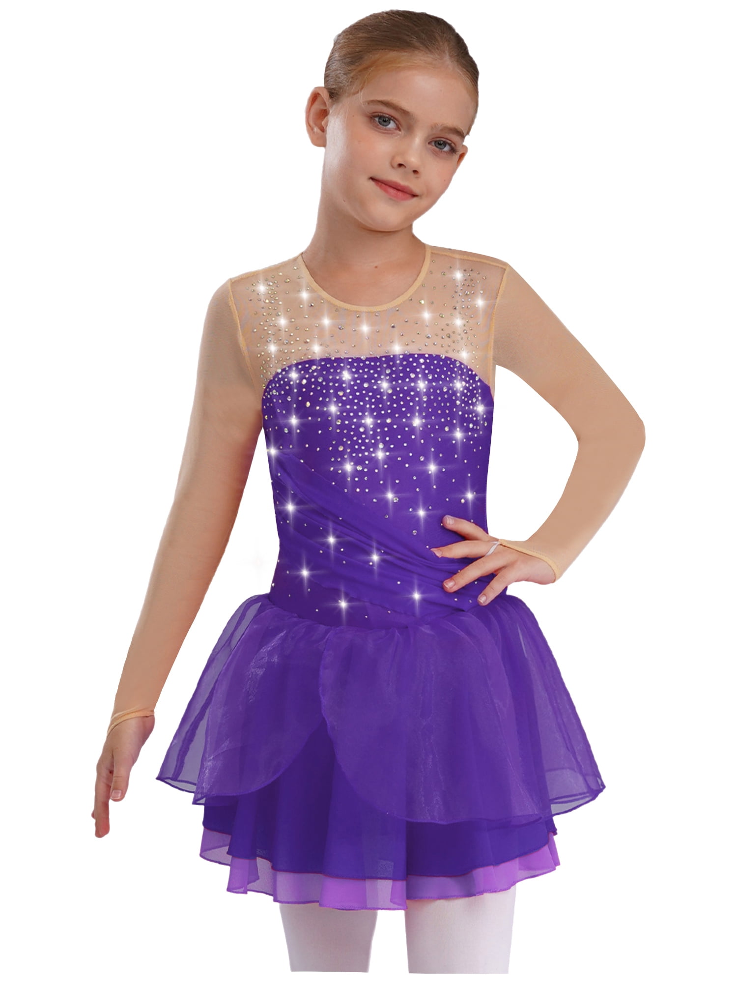 TTAO Figure Ice Skating Dress for Girls Ballet Dance Skirted Leotard ...