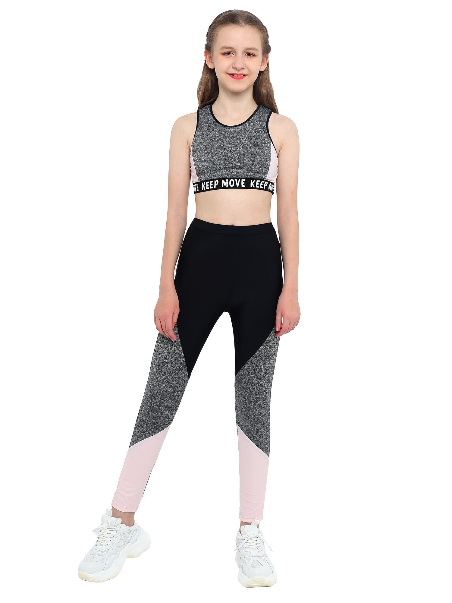 TTAO Girls 2 Piece Dance Sports Outfits Crop Tops with Athletic ...