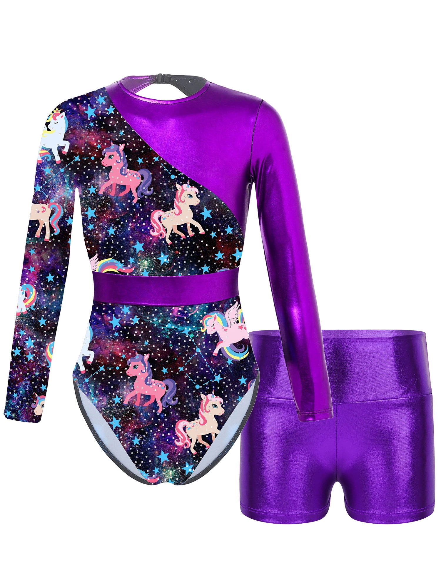 TTAO Girls 2 Piece Gymnastics Outfits Long Sleeve Ballet Dance Leotard ...