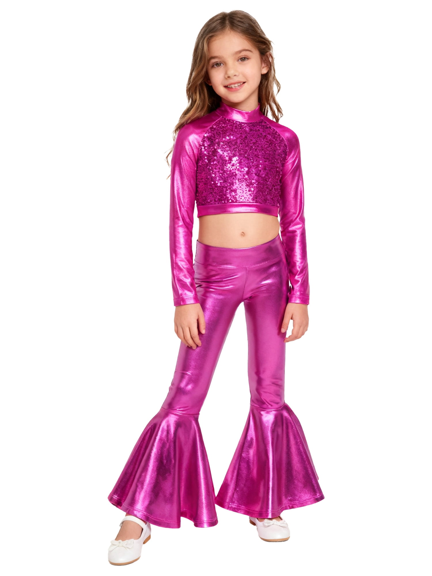 TTAO Girls 2-piece Hip Hop Dance Outfits Set Metallic Jazz Disco Theme ...