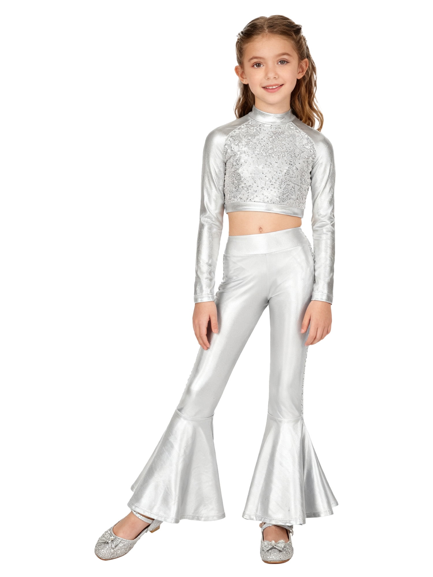 TTAO Girls 2-piece Hip Hop Dance Outfits Set Metallic Jazz Disco Theme ...