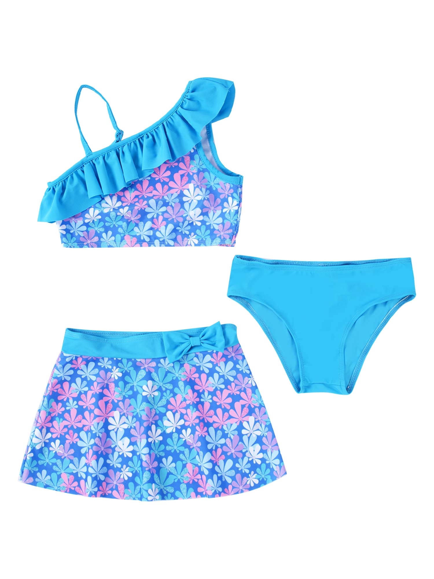 TTAO Girls 3 Piece Swimsuit Ruffled Swim Tops with Bottoms Skirts Set ...