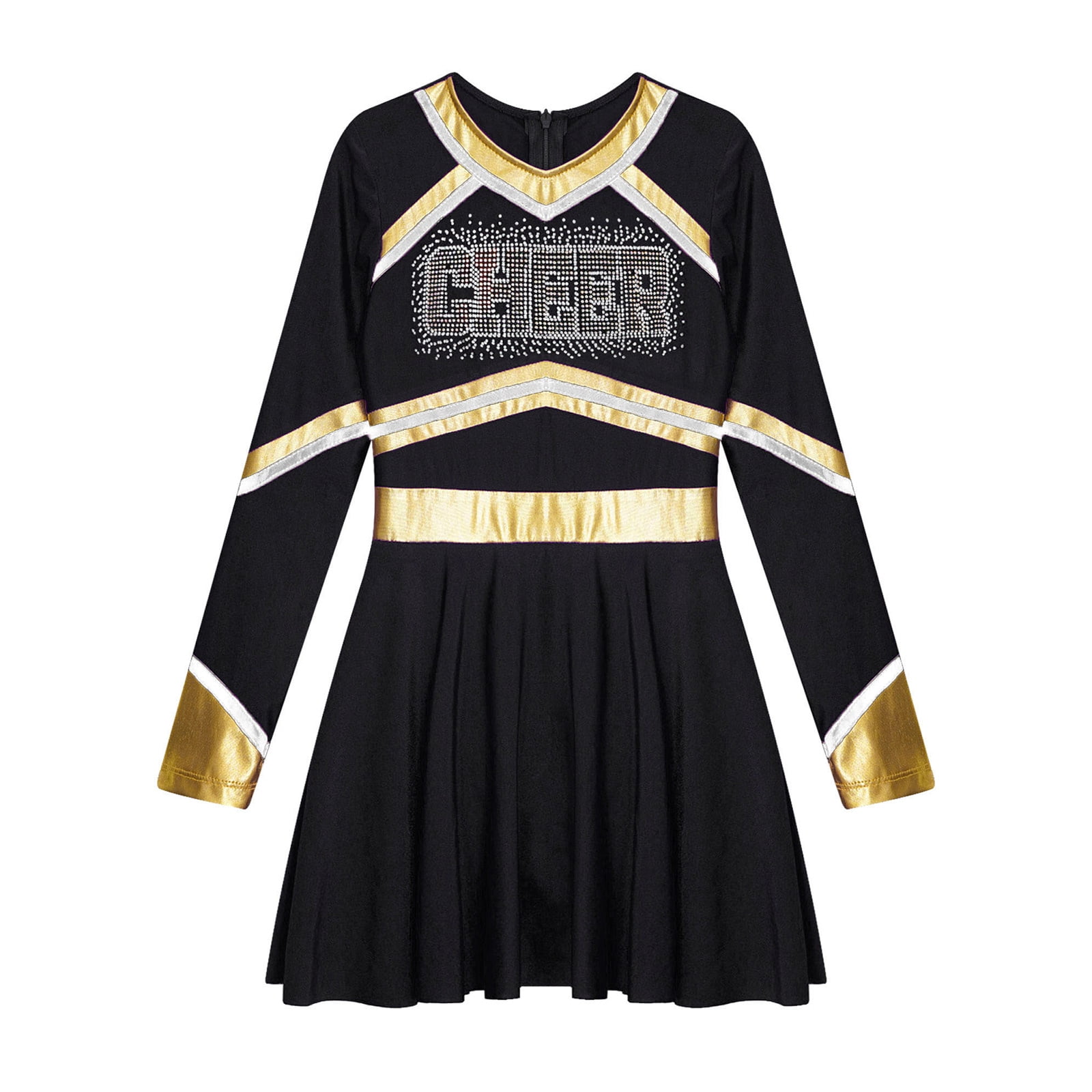 TTAO Girls Cheer Leader Sparkly Long Sleeve Cheerleading Dance Dress ...