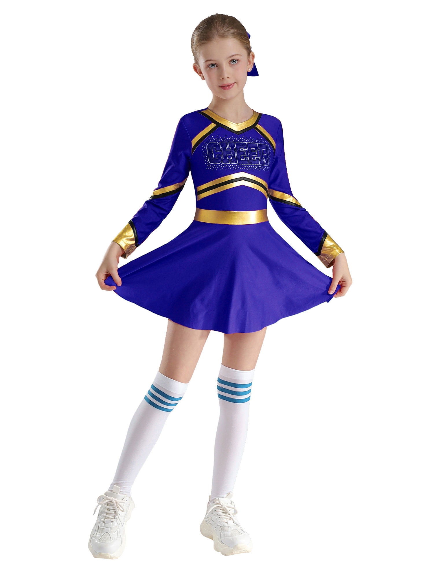 TTAO Girls Cheer Leader Sparkly Long Sleeve Cheerleading Dance Dress ...