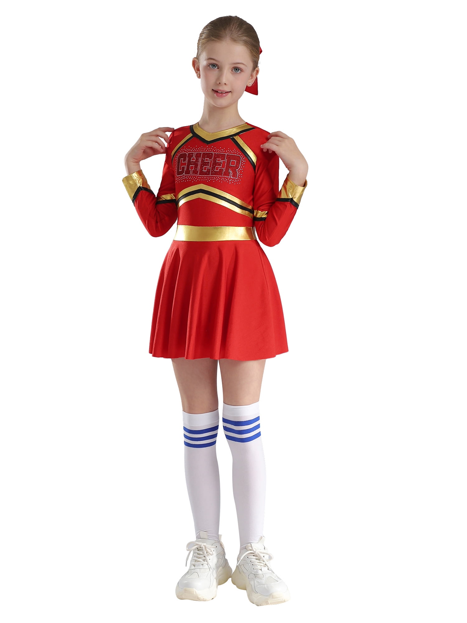 TTAO Girls Cheer Leader Sparkly Long Sleeve Cheerleading Dance Dress ...