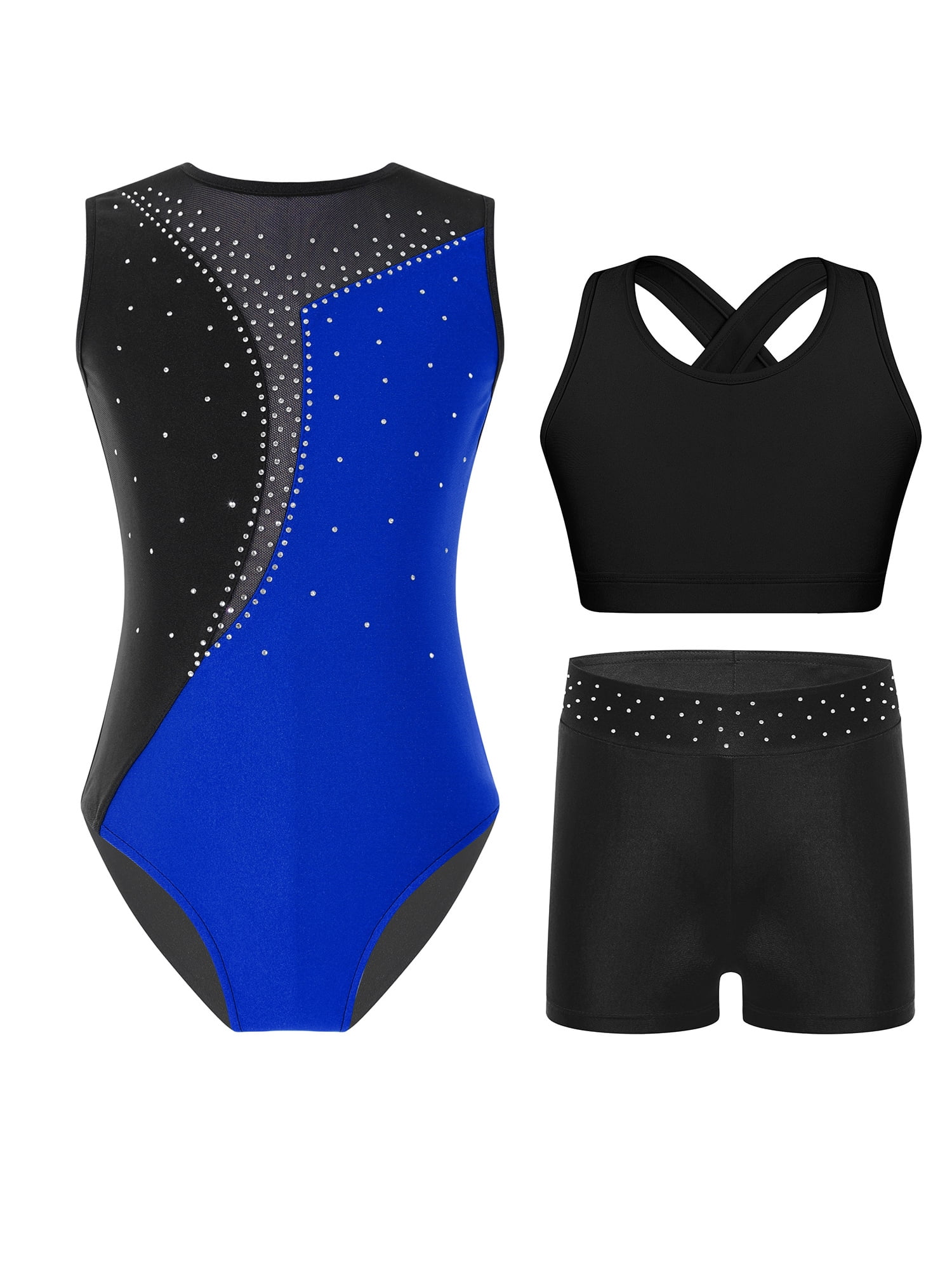 TTAO Girls Gymnastics Leotard Kids 3 Piece Sparkle Dance Unitard Sports ...