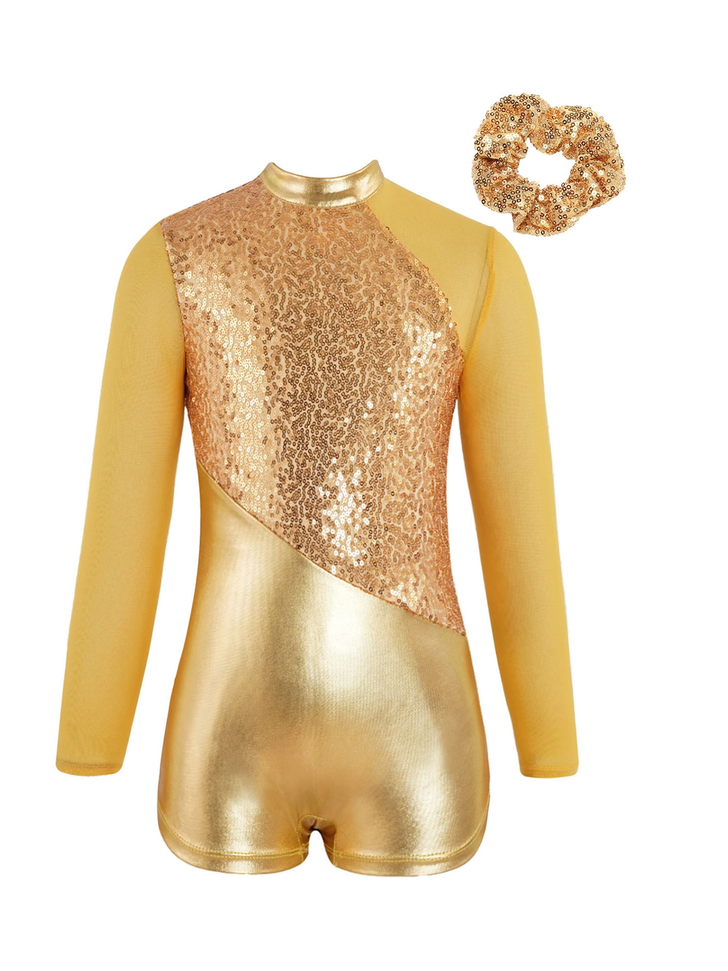 TTAO Girls Latin Jazz Dance Dress Leotard Gymnastics Unitard Sequins ...