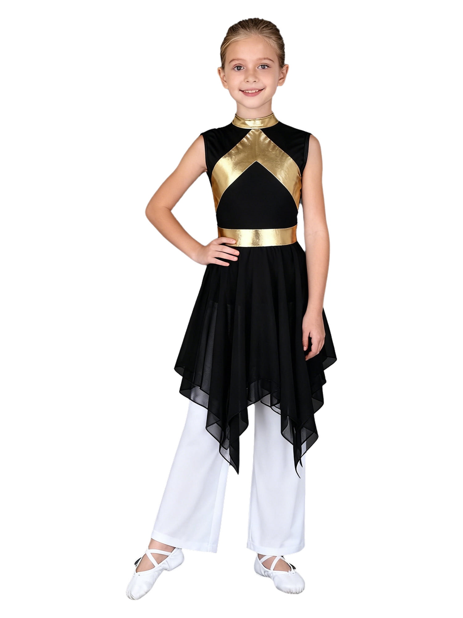 TTAO Girls Liturgicall Praise Dance Dress Outfits Sleeveless Mock Neck ...