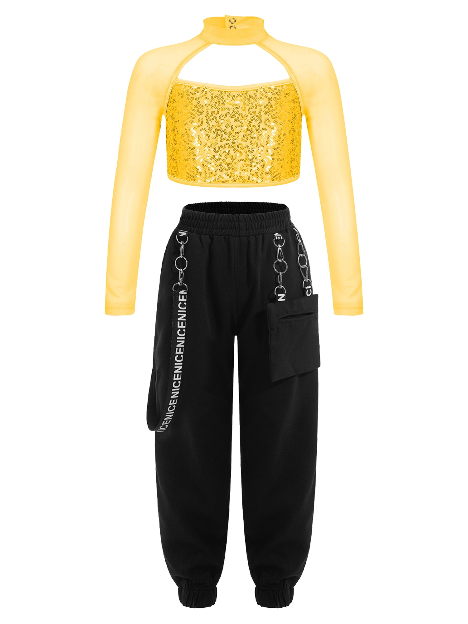 TTAO Kids 2Pcs Tracksuit Girls Shiny Crop Top with Cargo Pants Outfits ...