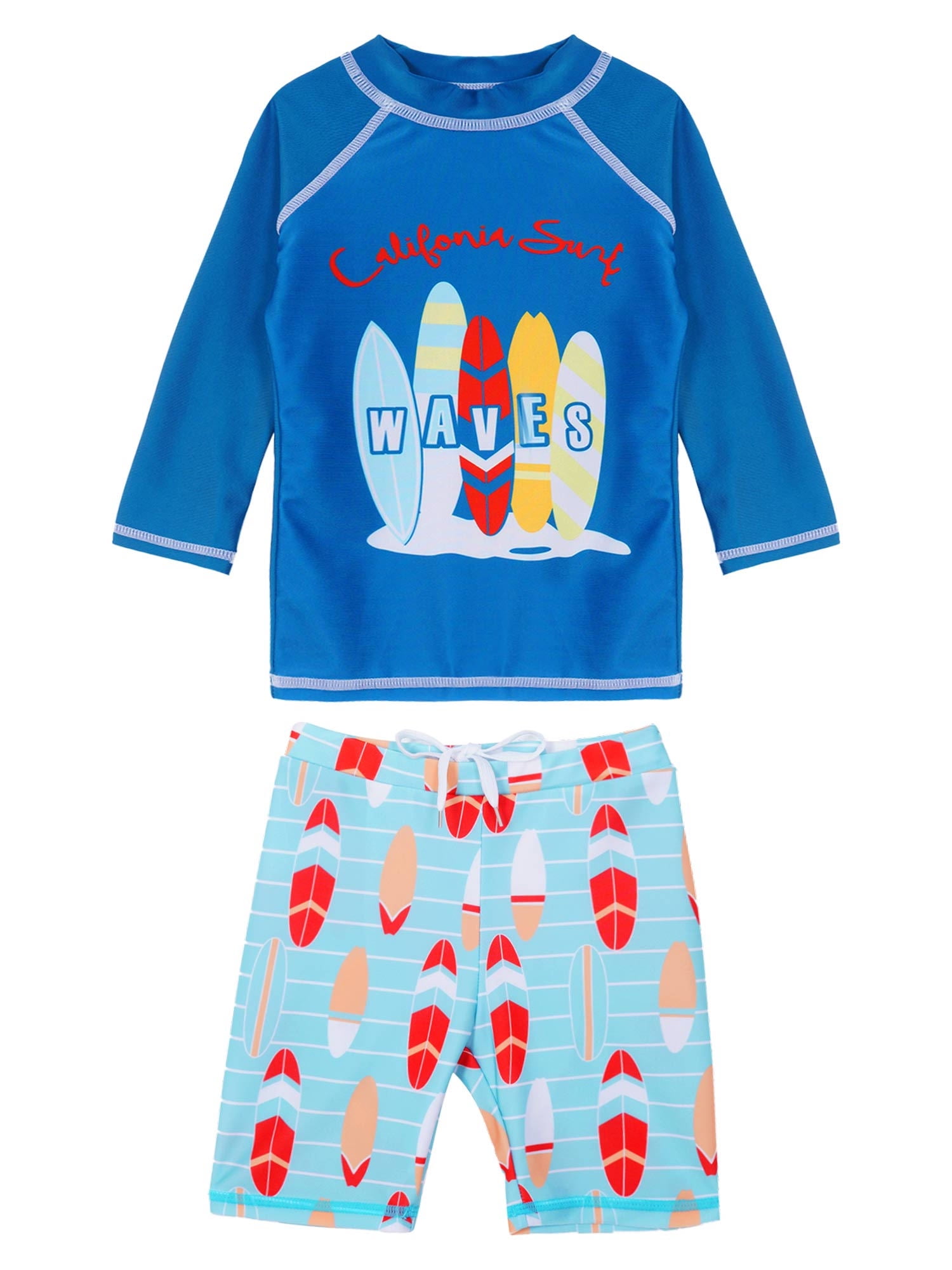 TTAO Kids Boys Shark Fish Print Long Sleeve Swim Tops with Shorts Rash ...