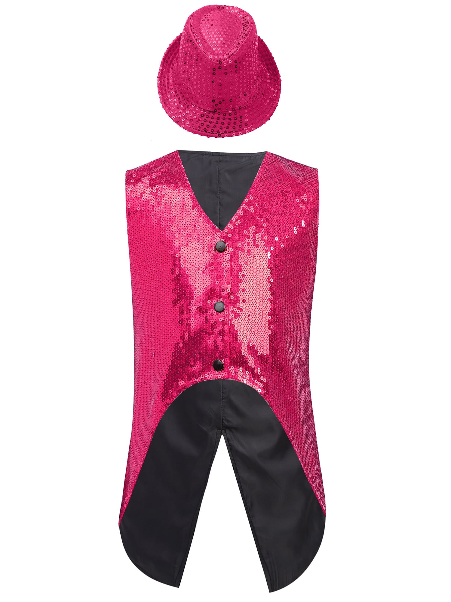 TTAO Kids Boys Tuxedo Suits Vest with Sequins Hat Magician Fancy Outfits Jazz Hip-Hop Dance ...