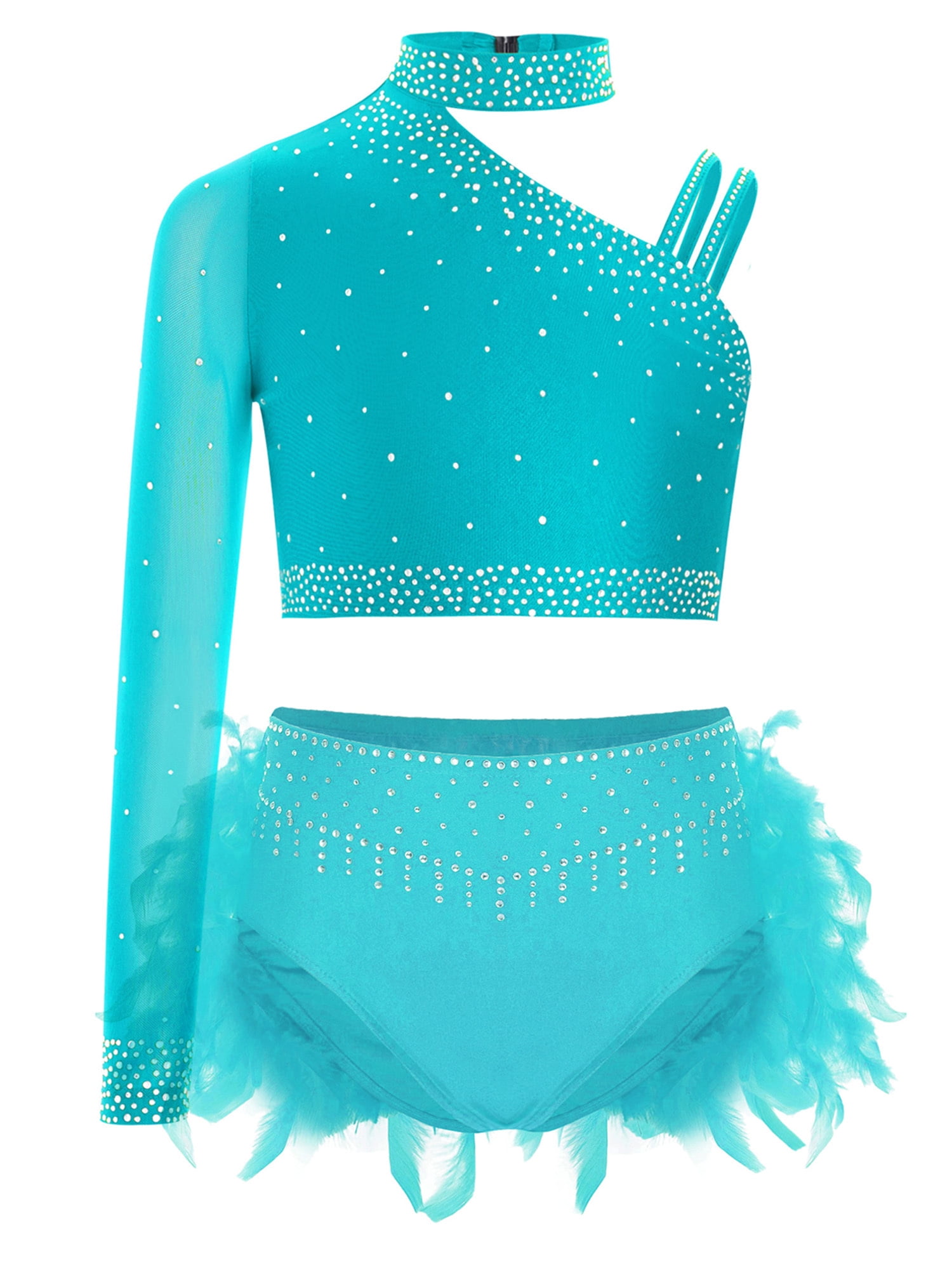 TTAO Kids Girls Ballet Dance Outfits 2-Piece Rhinestones Crop Top and ...