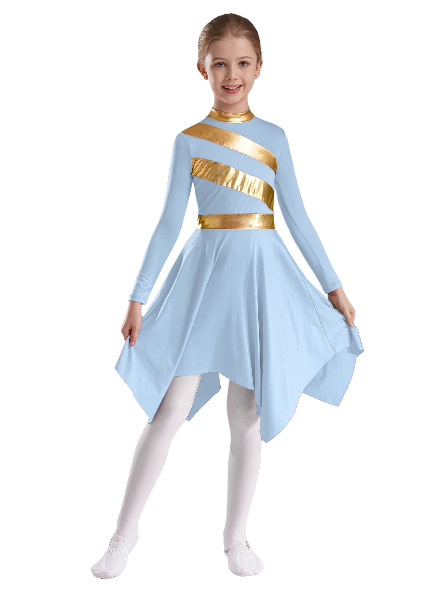 TTAO Kids Girls Color Block Praise Dance Dress Metallic Liturgical ...