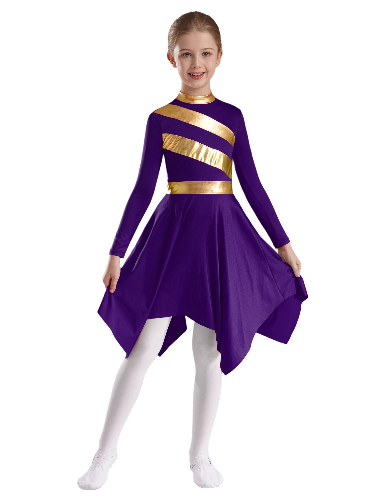 TTAO Kids Girls Color Block Praise Dance Dress Metallic Liturgical ...