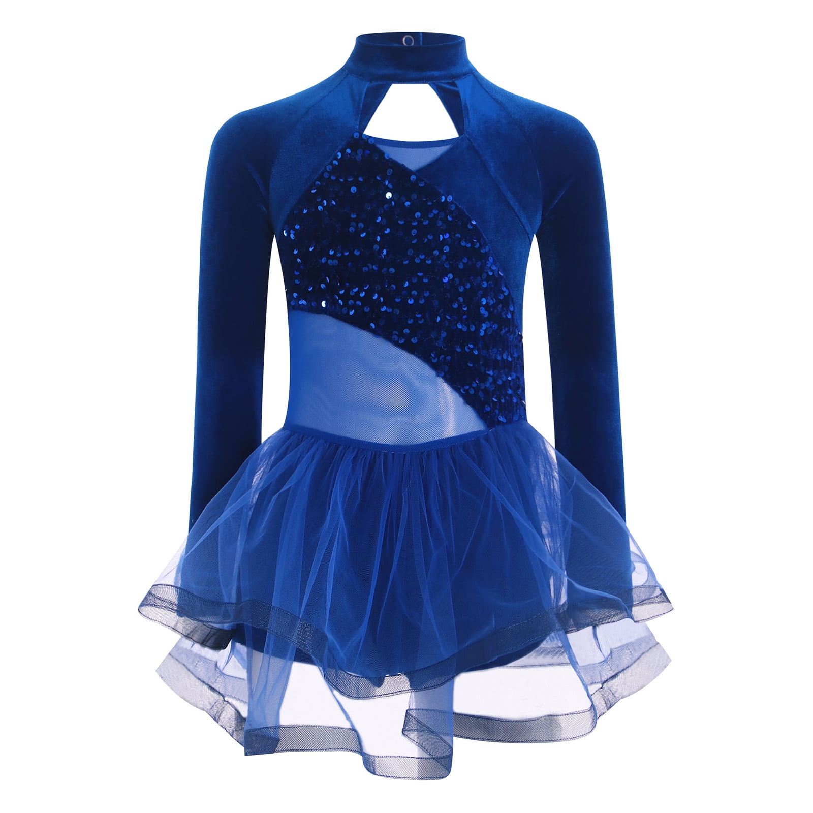 TTAO Kids Girls Dance Dress Velvet Sequins Leotard with Tutu Skirt Long Sleeve Sparkle Dress for ...