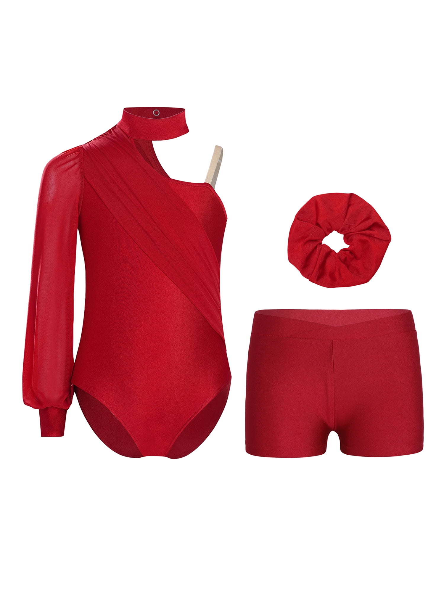 TTAO Kids Girls Dance Outfit Figure Skating Dancewear One Shoulder Long ...