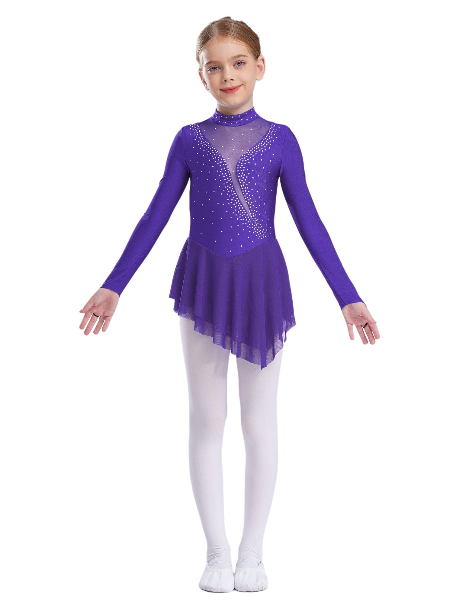 TTAO Kids Girls Figure Ice Skating Dance Dress Shiny Gymnastic Leotard ...