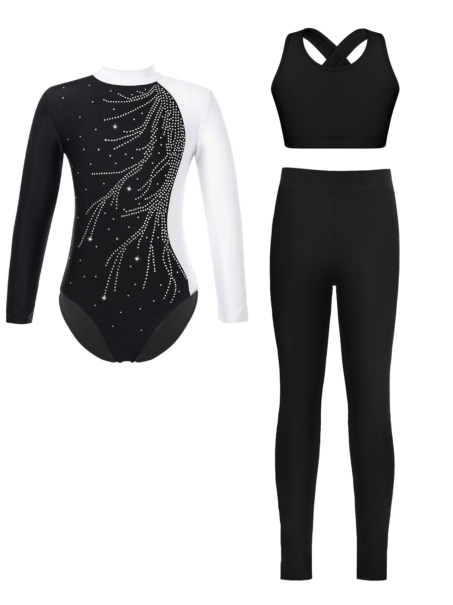 TTAO Kids Girls Gymnastics Leotards Dance Clothing Sets Long Sleeve ...