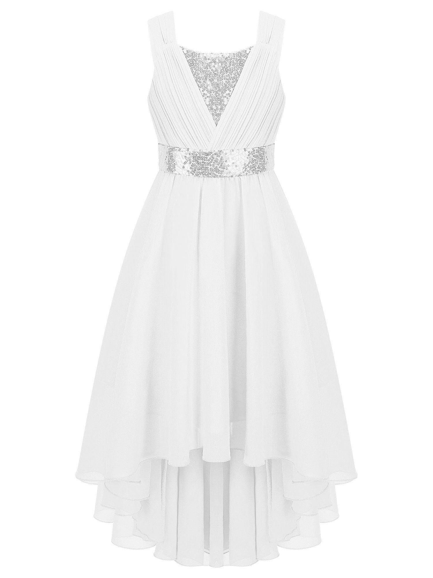 TTAO Kids Girls Sequin High Low Dresses Ruched Chiffon Princess Wedding ...