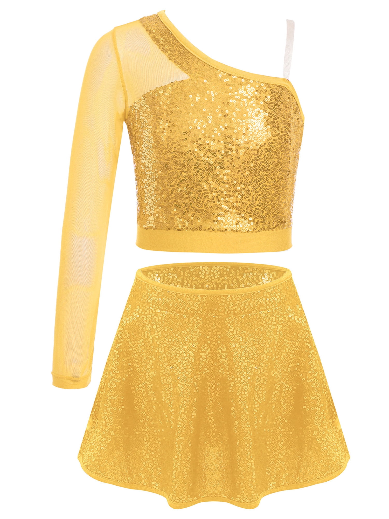 TTAO Kids Girls Hip Hop Jazz Latin Dance Outfit Sparkly One Shoulder ...