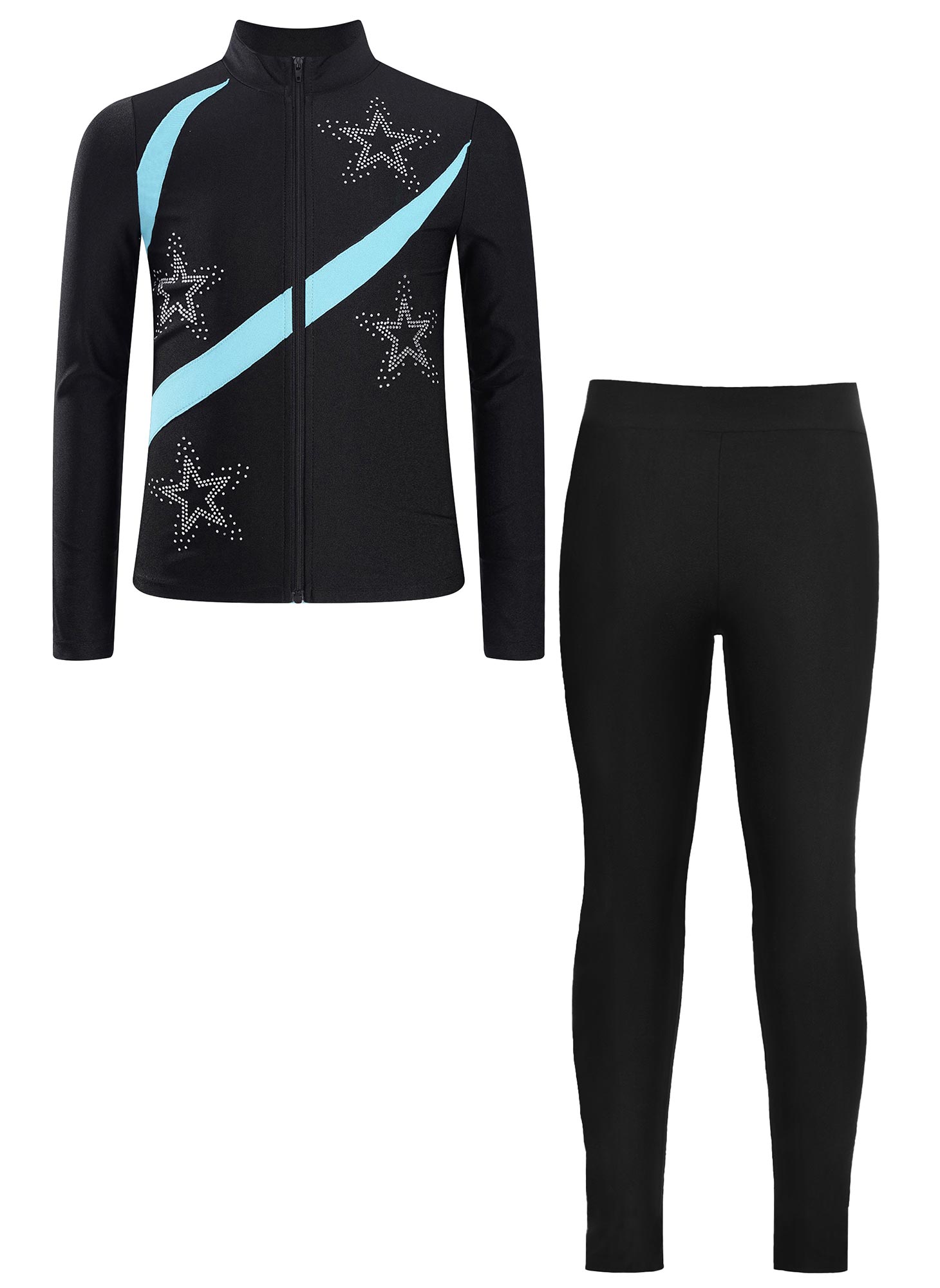 TTAO Kids Girls Ice Figure Skating Jacket Suit Long Sleeve Stars Print ...