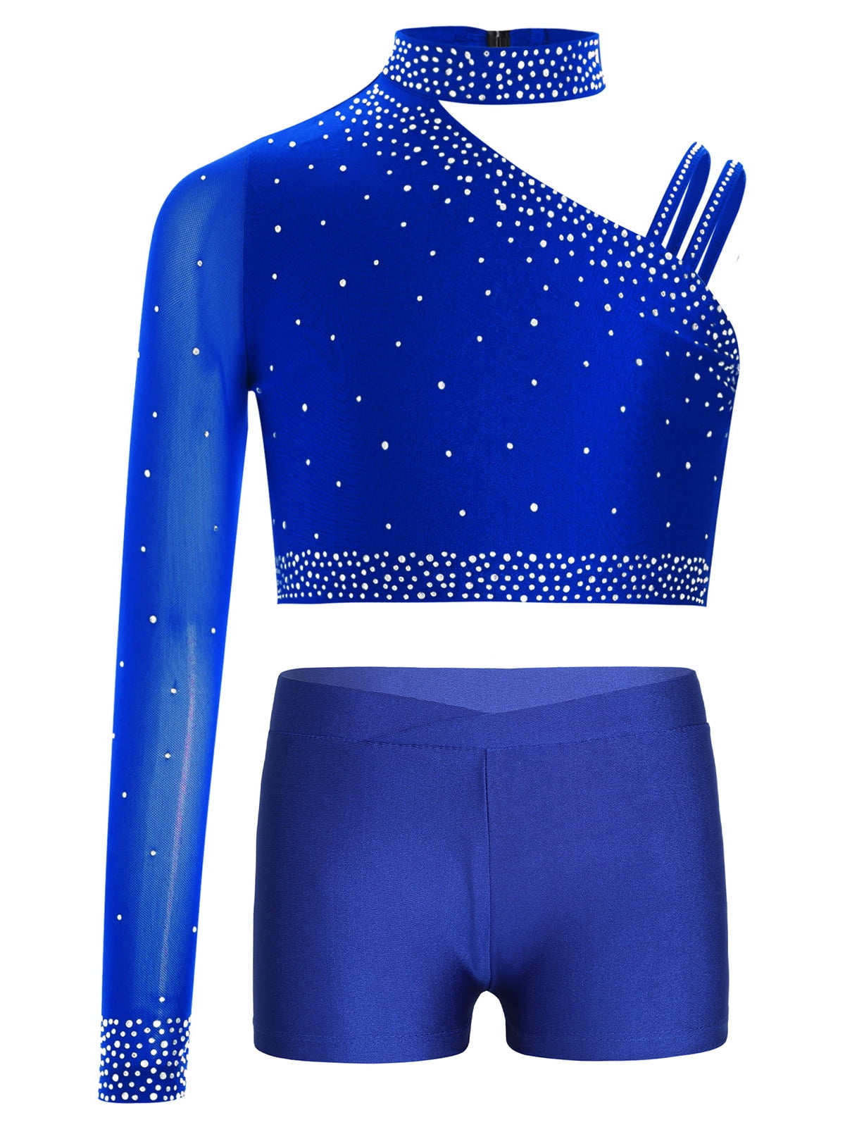 TTAO Kids Girls Jazz Hip Hop Dance Set One Shoulder Long Sleeve Sequins ...