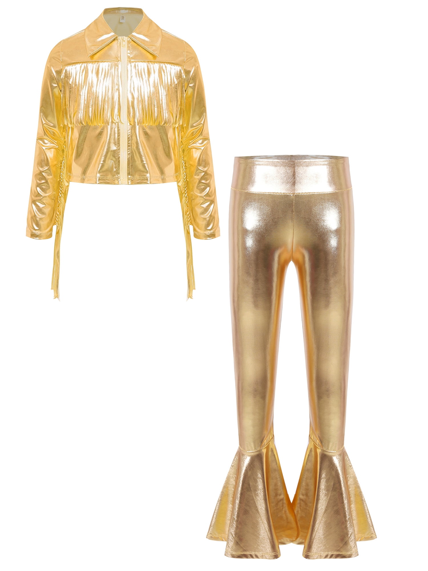 TTAO Kids Girls Jazz Hip Hop Modern Dance Outfits Long Sleeve Metallic ...