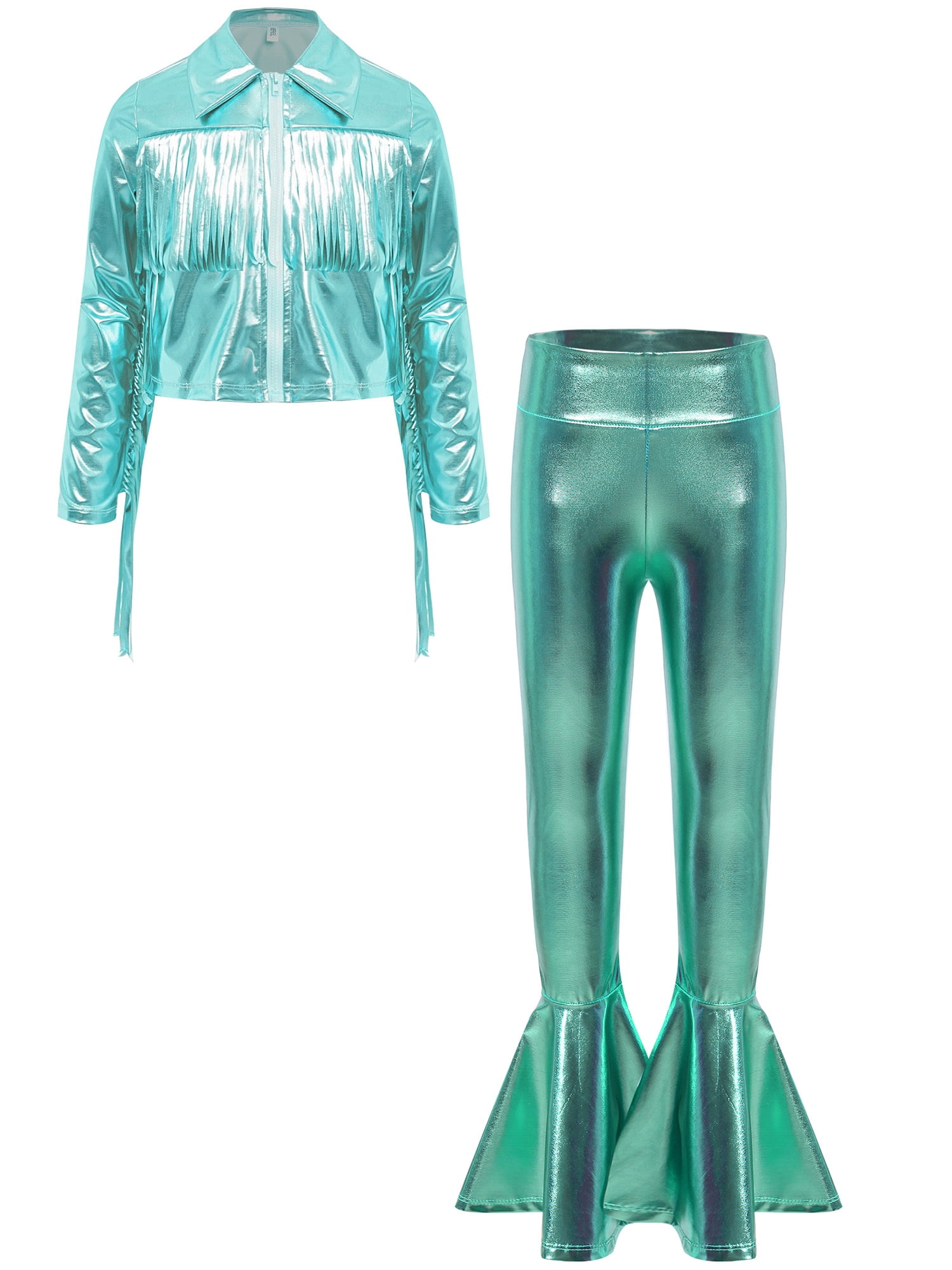 TTAO Kids Girls Jazz Hip Hop Modern Dance Outfits Long Sleeve Metallic ...